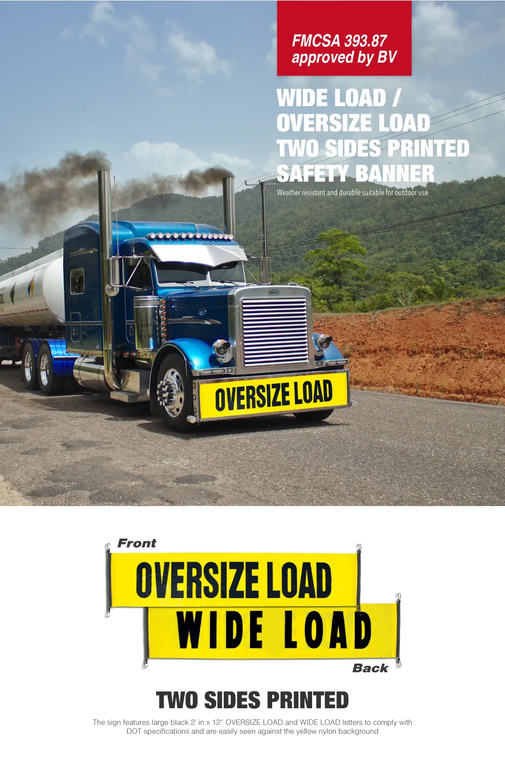 FMCSA 393.87 approved UV resistant Grade 4 18 x 84 Inches Two Sides ...