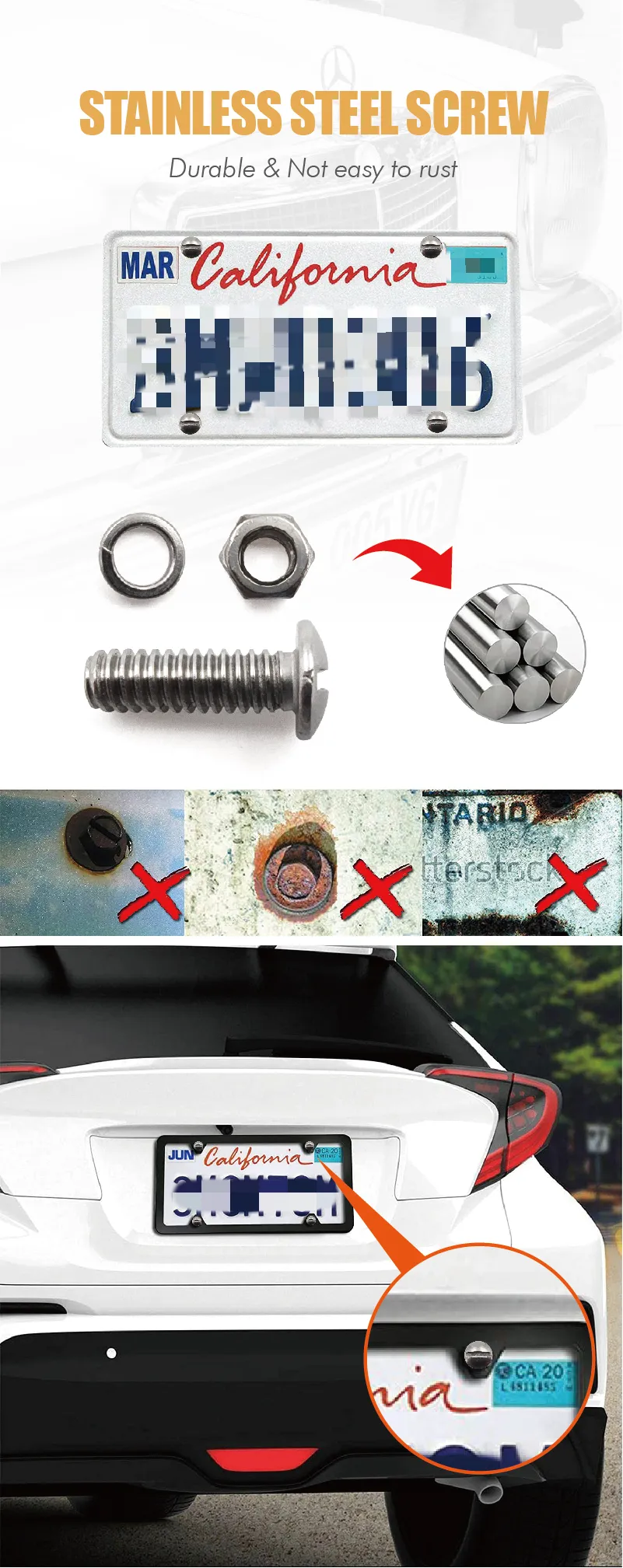 4 Sets Premium Stainless Steel License Plate Screws Kit, Rust-Proof ...