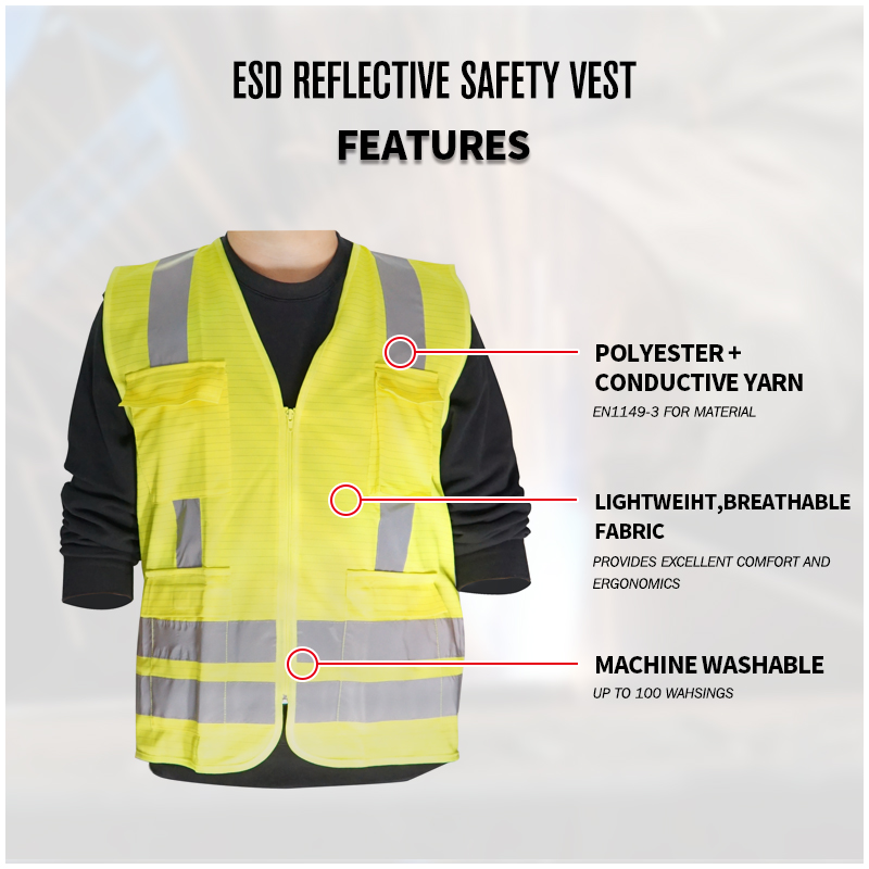 Esd High Visibility Security Reflective Safety Reflector Vest Anti ...