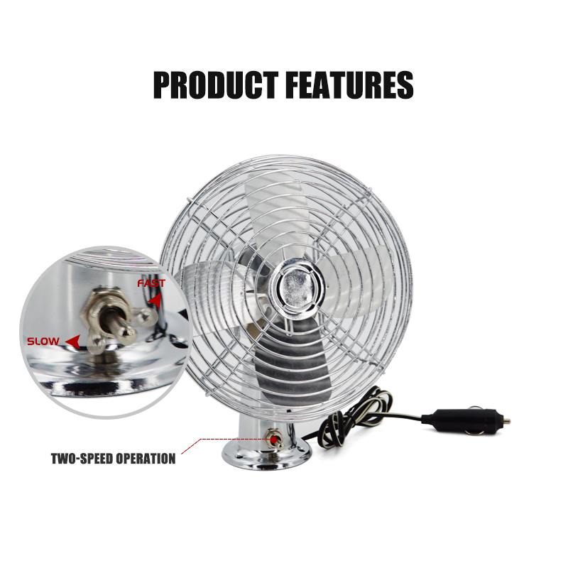 12V Heavy Duty 6" Chrome Fan RV Cooling Fan with 2-Speed Switch Car Fan ...