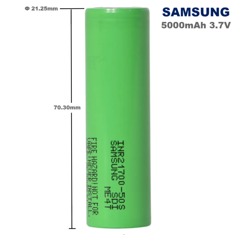 SDI 5000mAh 3.7V NMC 21700 Cylindrical Rechargeable Lithium Ion Battery