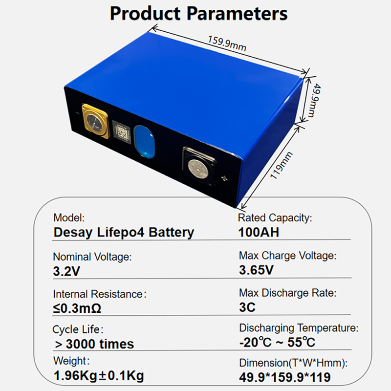 Desay 3.2V 100Ah 3000 Cycles Lithium Iron Phosphate Batteries Lifepo4 Prismatic Battery Cell ...
