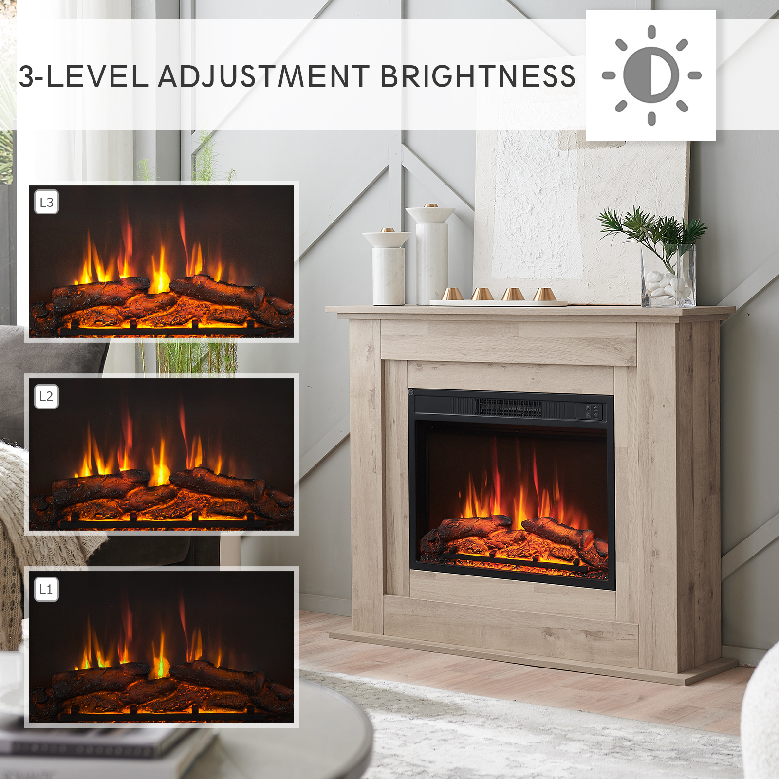 FlameKo Savannah 39'' Electric Fireplace Suites Natural Light Bronx Oak