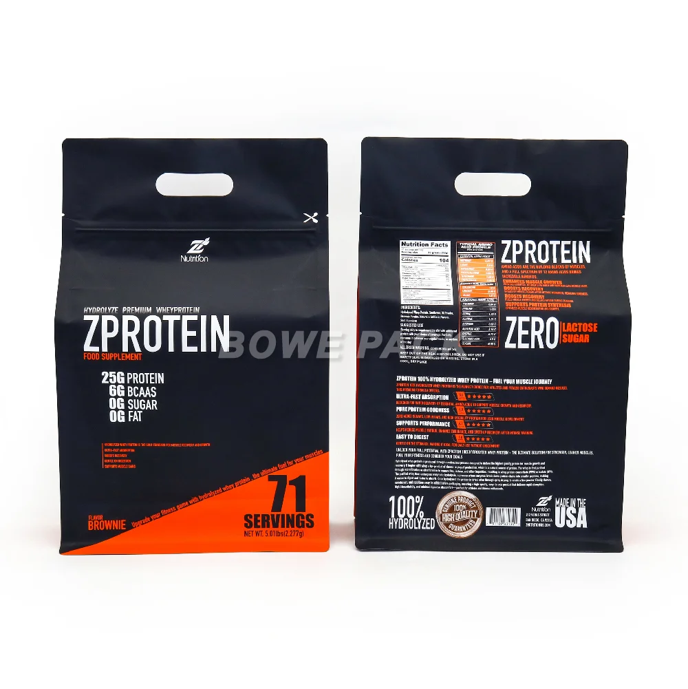 Custom 5lb Protein Pouch Packaging Flat Bottom Bag Wholesale