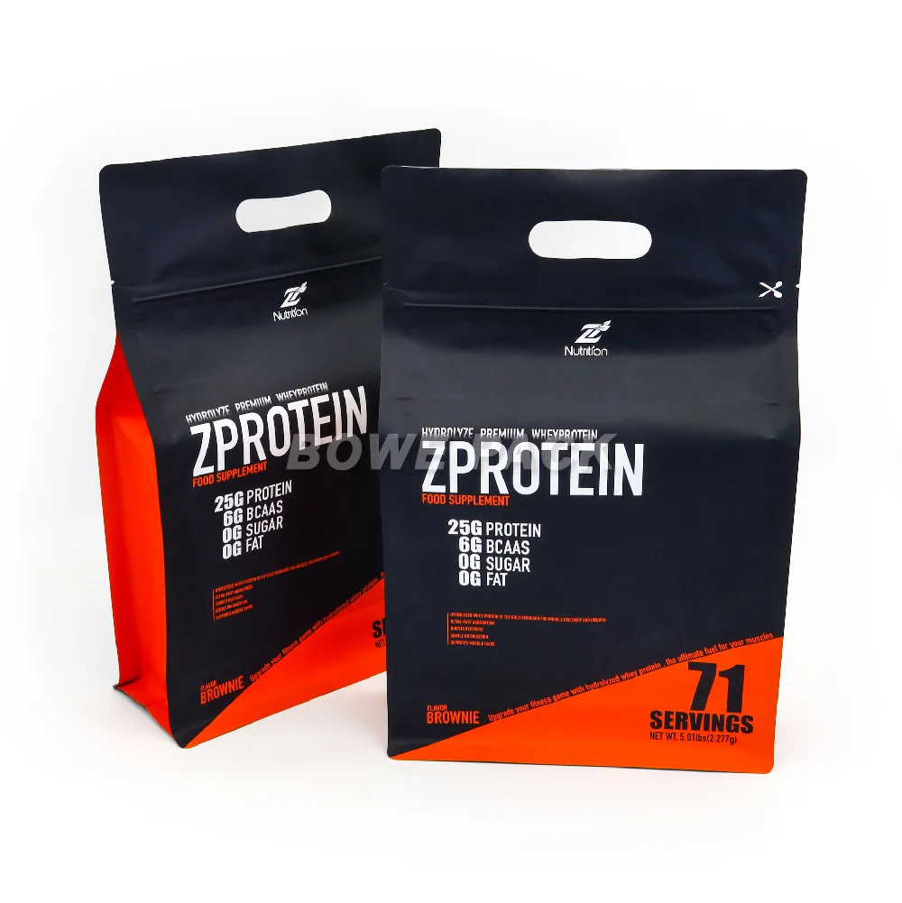 Custom 5lb Protein Pouch Packaging Flat Bottom Bag Wholesale