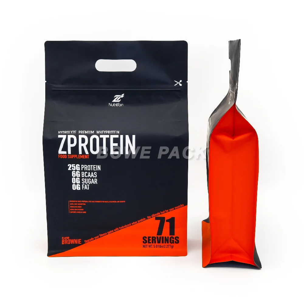 Custom 5lb Protein Pouch Packaging Flat Bottom Bag Wholesale