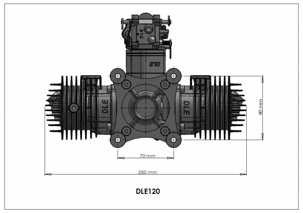 DLE 120CC Two Stroke Twin Cylinder Side Exhaust Gasoline Engine for RC ...