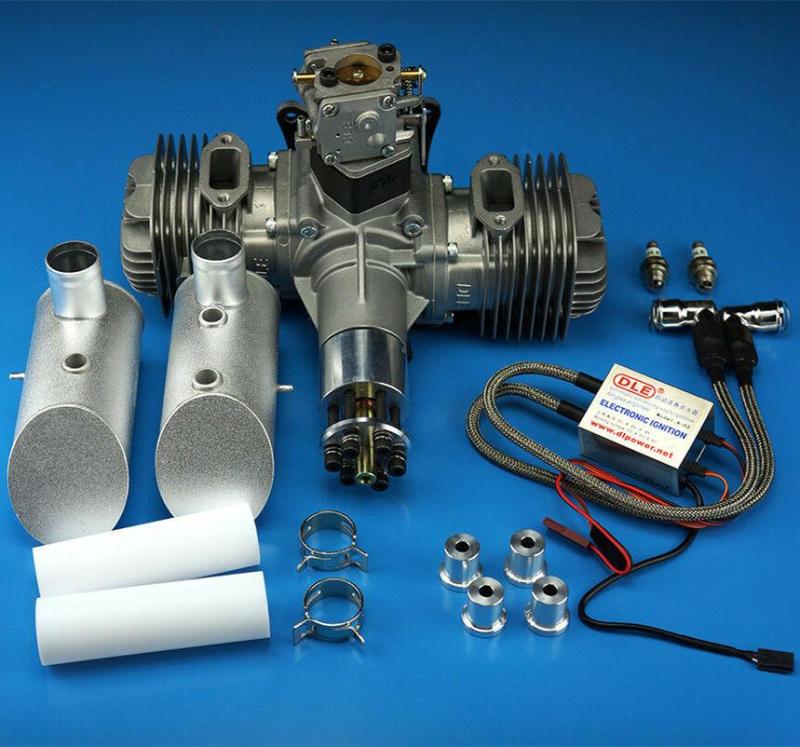 DLE 120CC Two Stroke Twin Cylinder Side Exhaust Gasoline Engine for RC ...