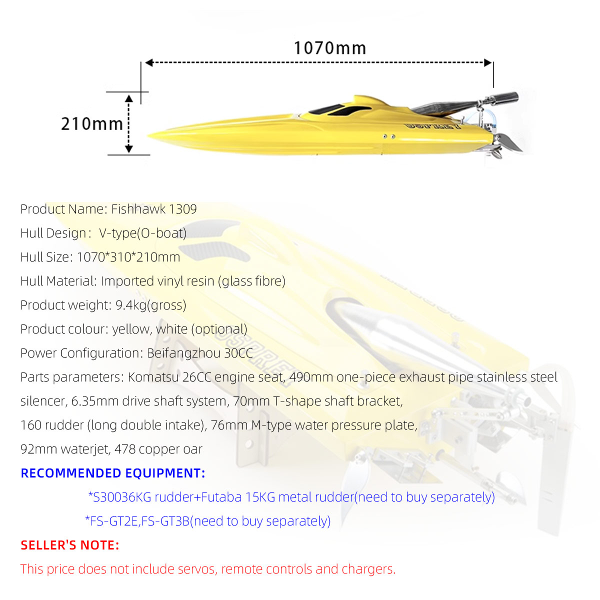 PurAr TFL Gasoline Boat Yuying 1309 30cc Engine Competition O-Boat RC ...