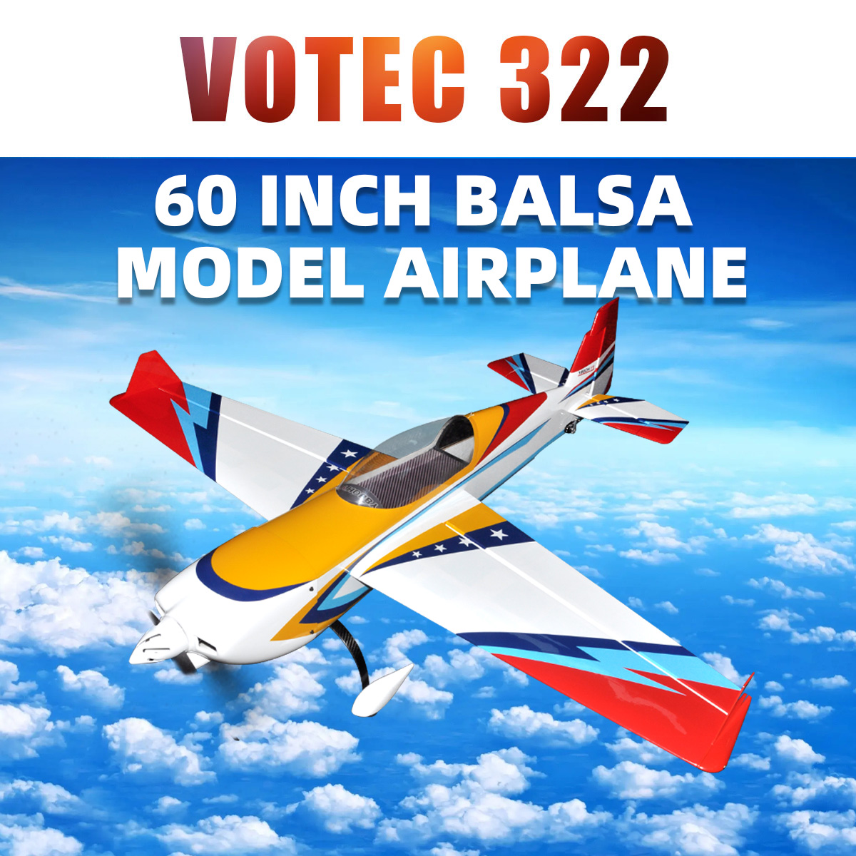 VOTEC 322 60inch Balsa Model Airplane 3D Fixed Wing Light Wood Remote ...