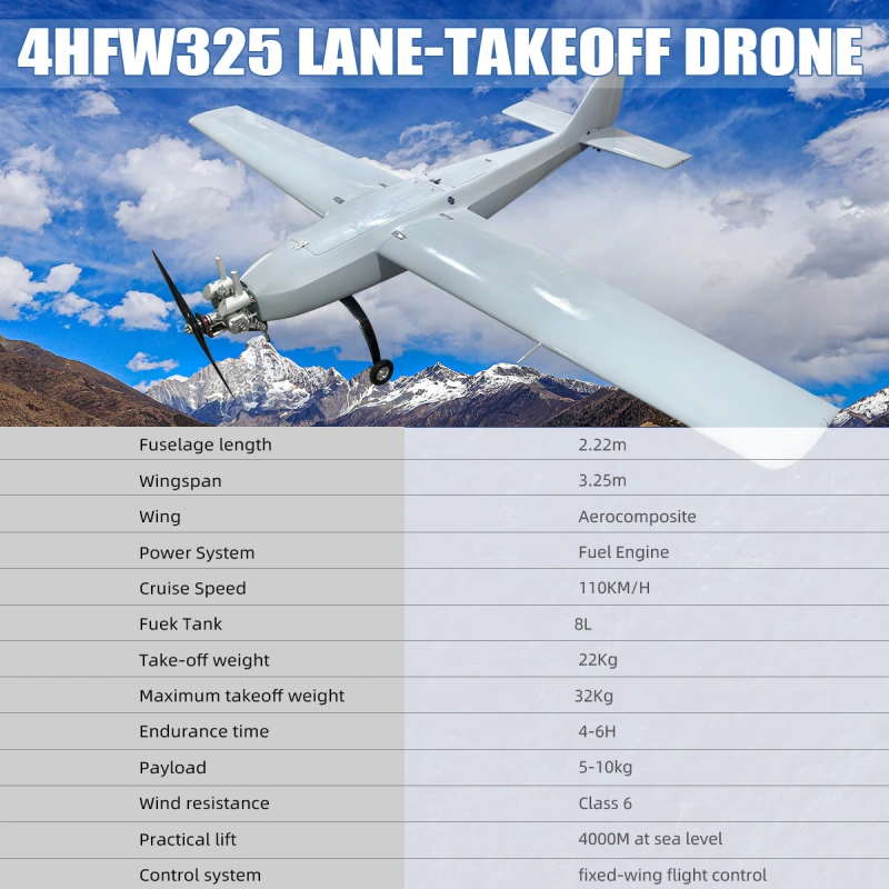 Fixed Wing UAV 3.25M Wingspan 10KG Payload 6 Hours Flight Time Heavy ...