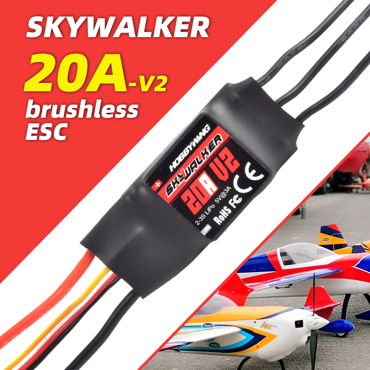 HOBBYWING Skywalker-20A V2 Brushless Electronic Speed Controller ...