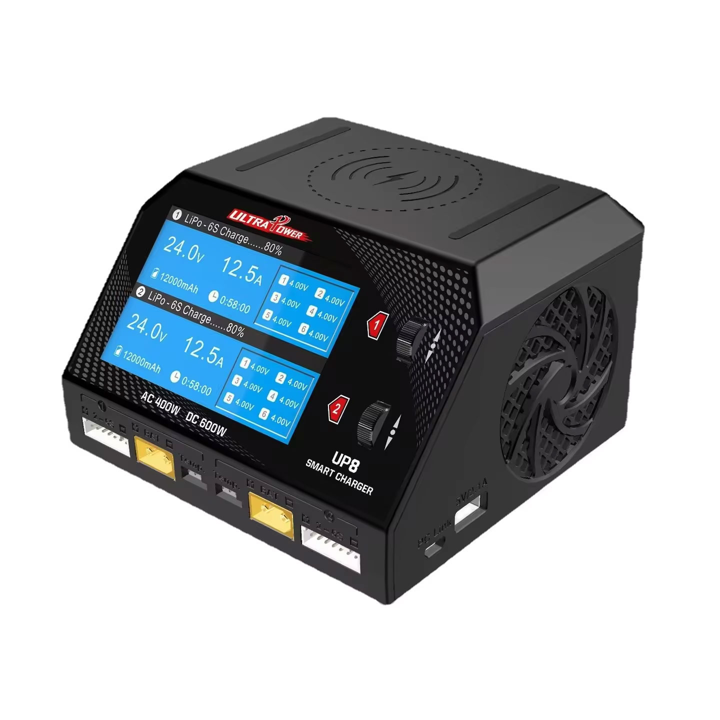 Ultra Power UP8 Dual channel AC 400W/ DC 600W Smart Charger Led Display RC Model Charger