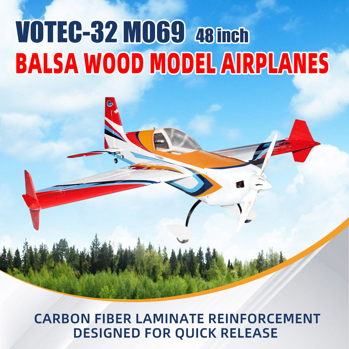 Votec-32 M069 48inch Balsa Wood Model Airplanes Carbon Fiber Laminate ...