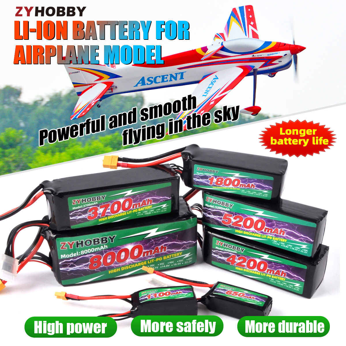 ZYHOBBY Li-ion Battery For RC Airplane Model High Power More Longer ...