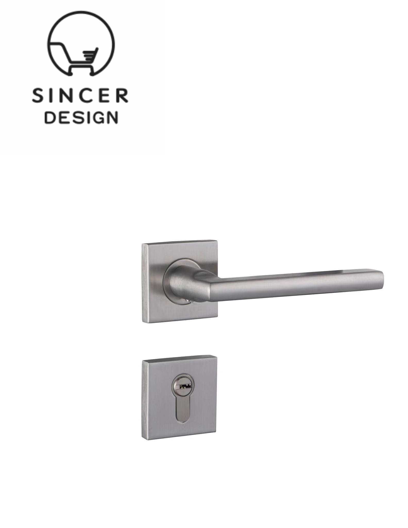 Square Brass Split Door Handle Lock Set for Bedroom Kitchen