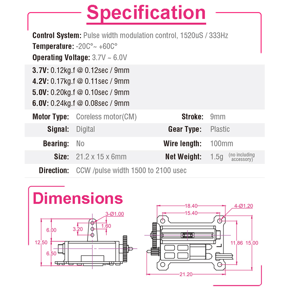 AFRC-D1015PRO Large-stroke 1.5g Super micro Digital Linear Servo,Micro ...