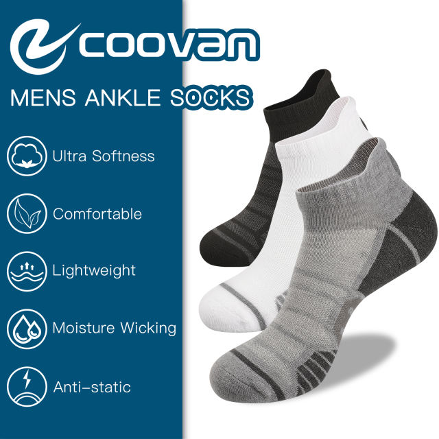 COOPLUS 10 Pairs Mens Ankle Socks Athletic Cushioned Socks for Men ...