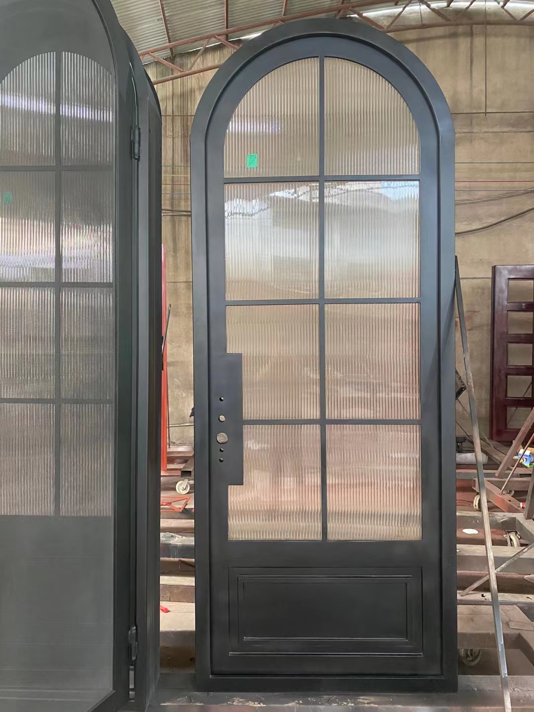 Single Arc top wrought iron door with glass,wrought iron door