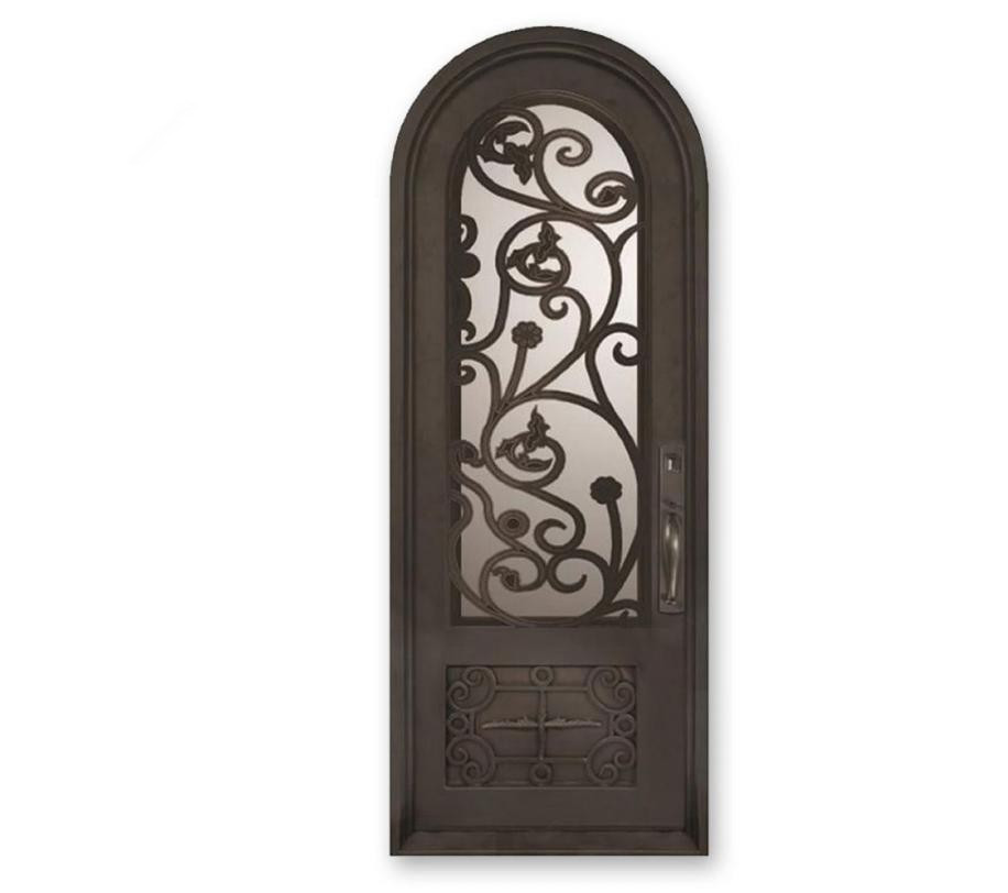 Single Arc top wrought iron door with glass,wrought iron door