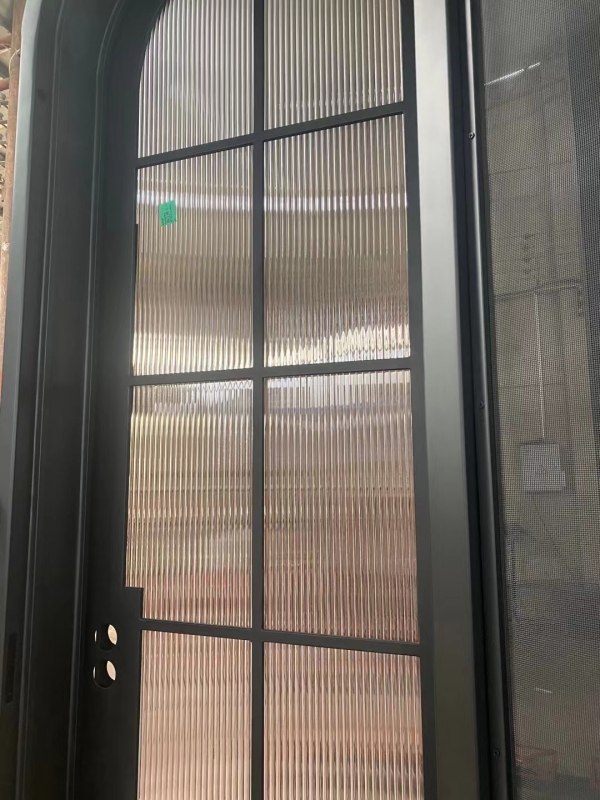 Single Arc top wrought iron door with glass,wrought iron door