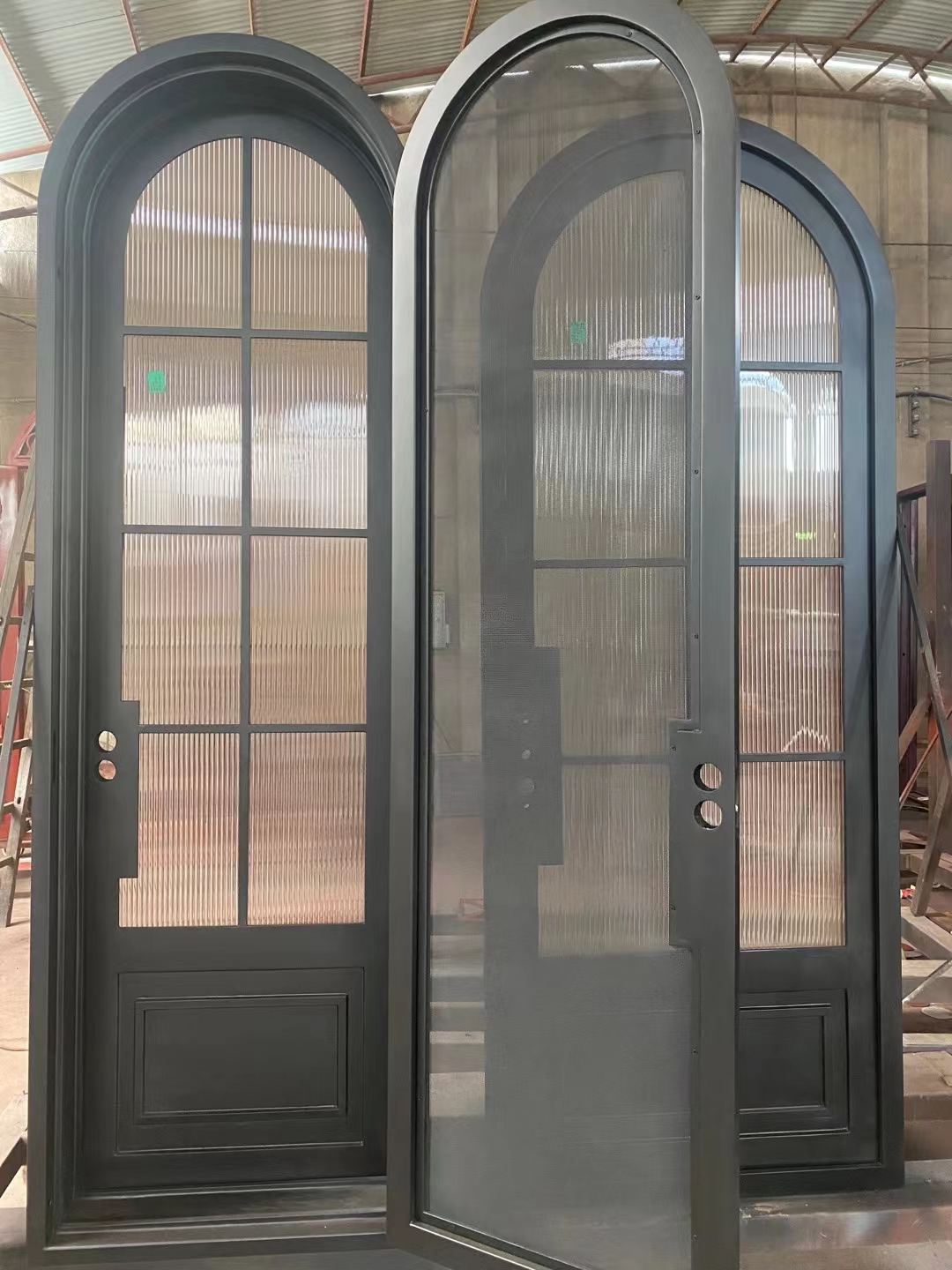 Single Arc top wrought iron door with glass,wrought iron door