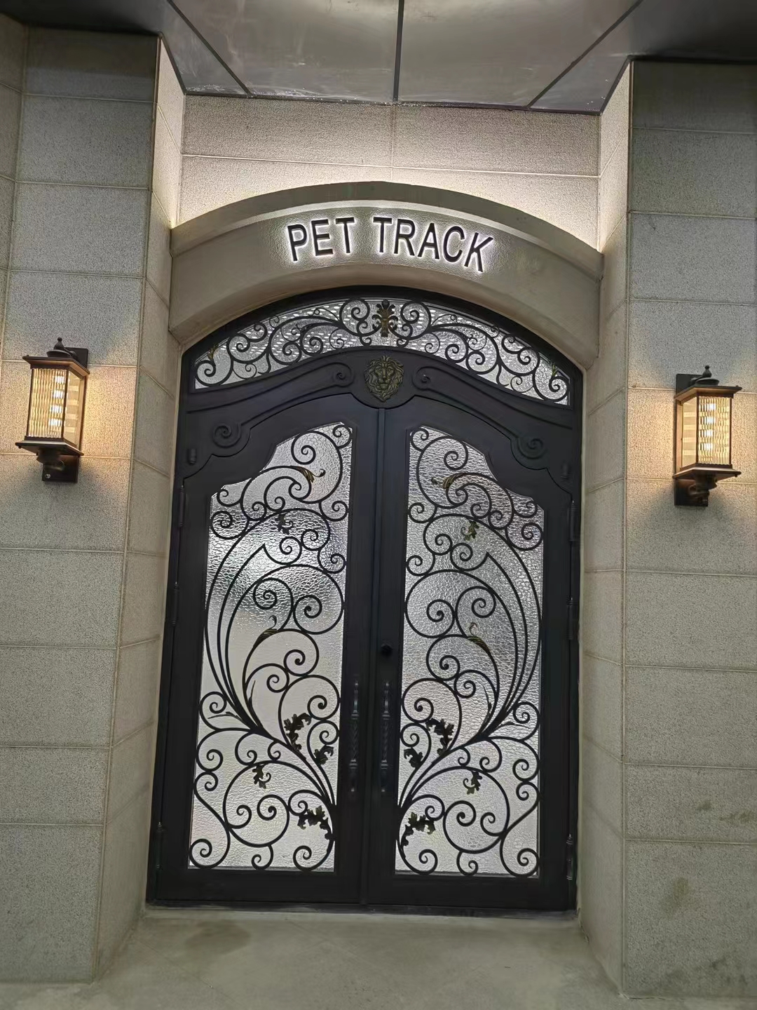 double wrought iron front door with Arc transom in black color,wrought ...
