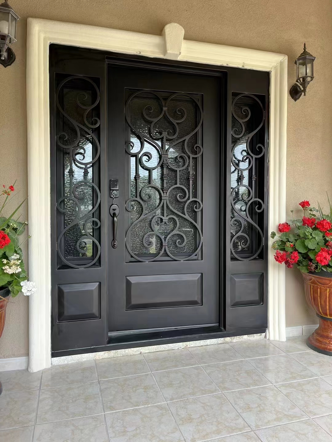 Single panel wrought iron front entry door with both sidelights,wrought ...