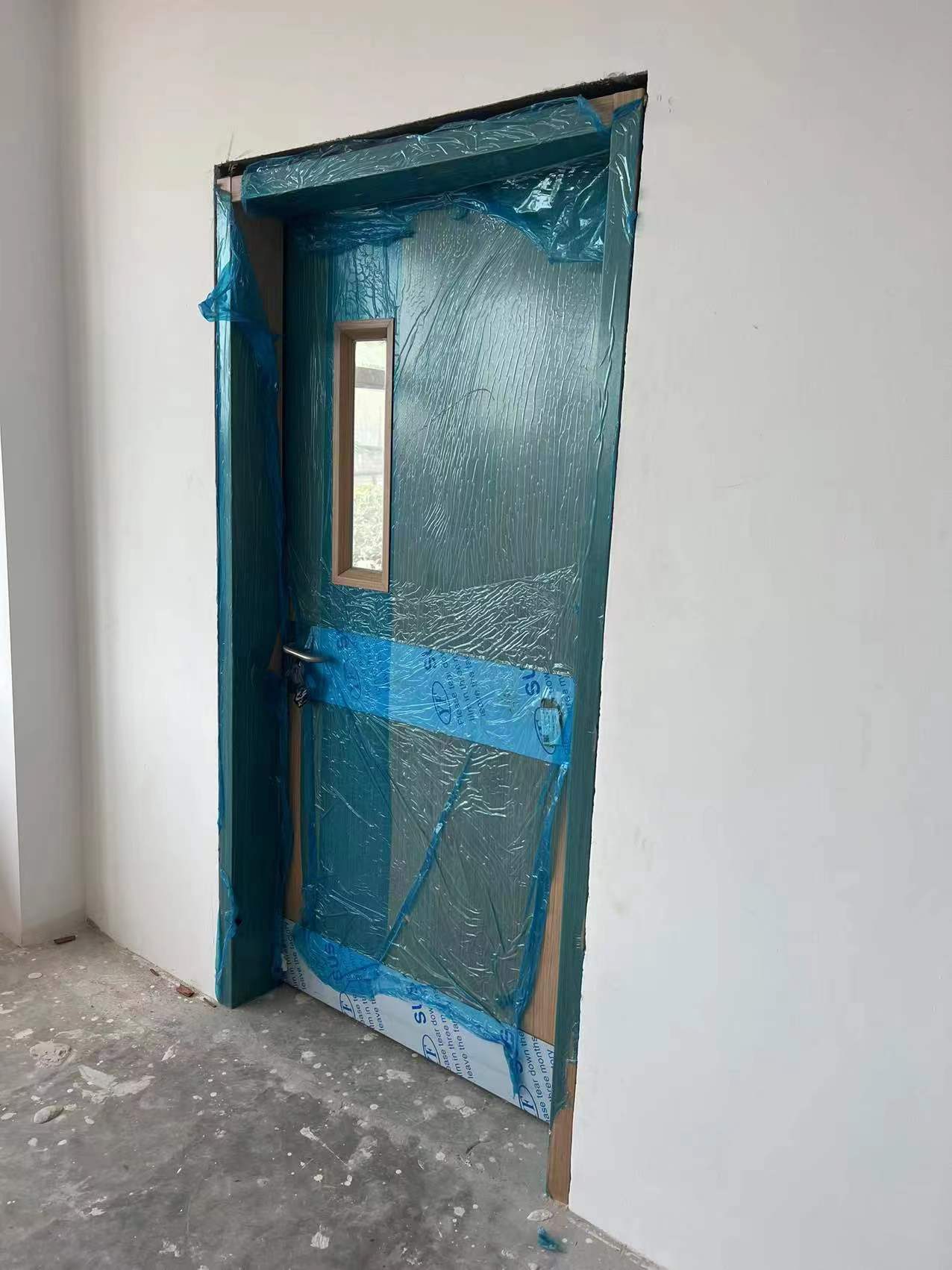 Swing door with S.S kickplate and push plate custom patient room door ...