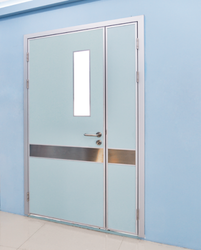 Swing door with S.S kickplate and push plate custom patient room door ...
