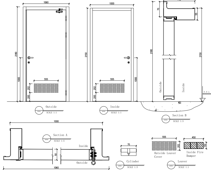 UL Listed 120 Minutes Fire Rated Louver Door with UL Certificated Fire ...