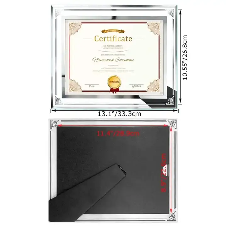 Customized Mirror Glass Certificate Frame Document Frame,Glass Photo Frame