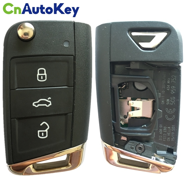 CN001096 For 2019 Volkswagen jetta 3 Button Flip Key Fob Remote 5CG 959 ...