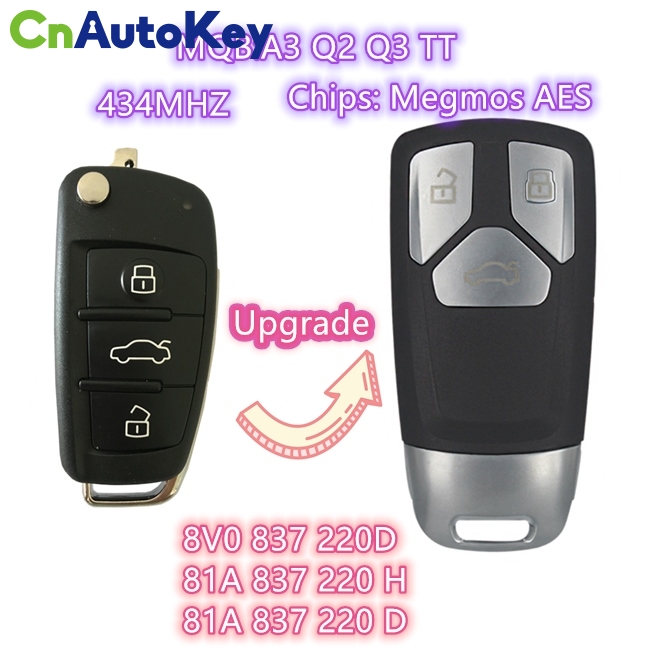 CN008077 Flip Key for Audi A3 Q2 Q3 3Buttons 434MHZ megmos AES KEYLESS ...