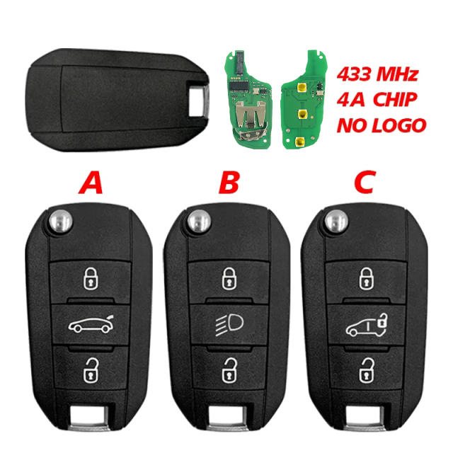 CN009055 Peugeot 433 MHz transceiver HITAG AES 3 button smart key fob ...
