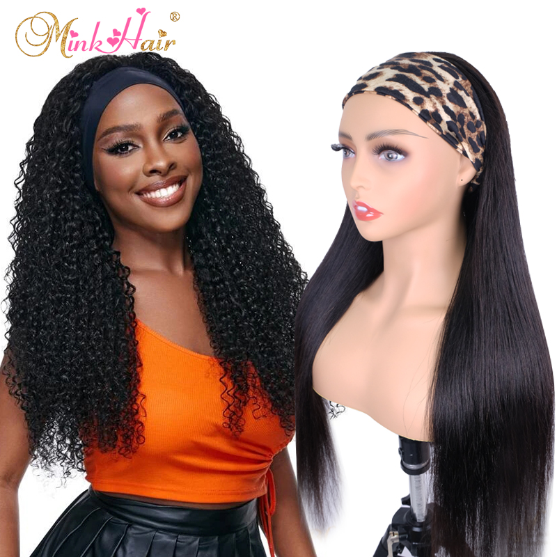 Custom Headband Wig No Lace No Glue Human Hair Wigs With Scarf 180% ...
