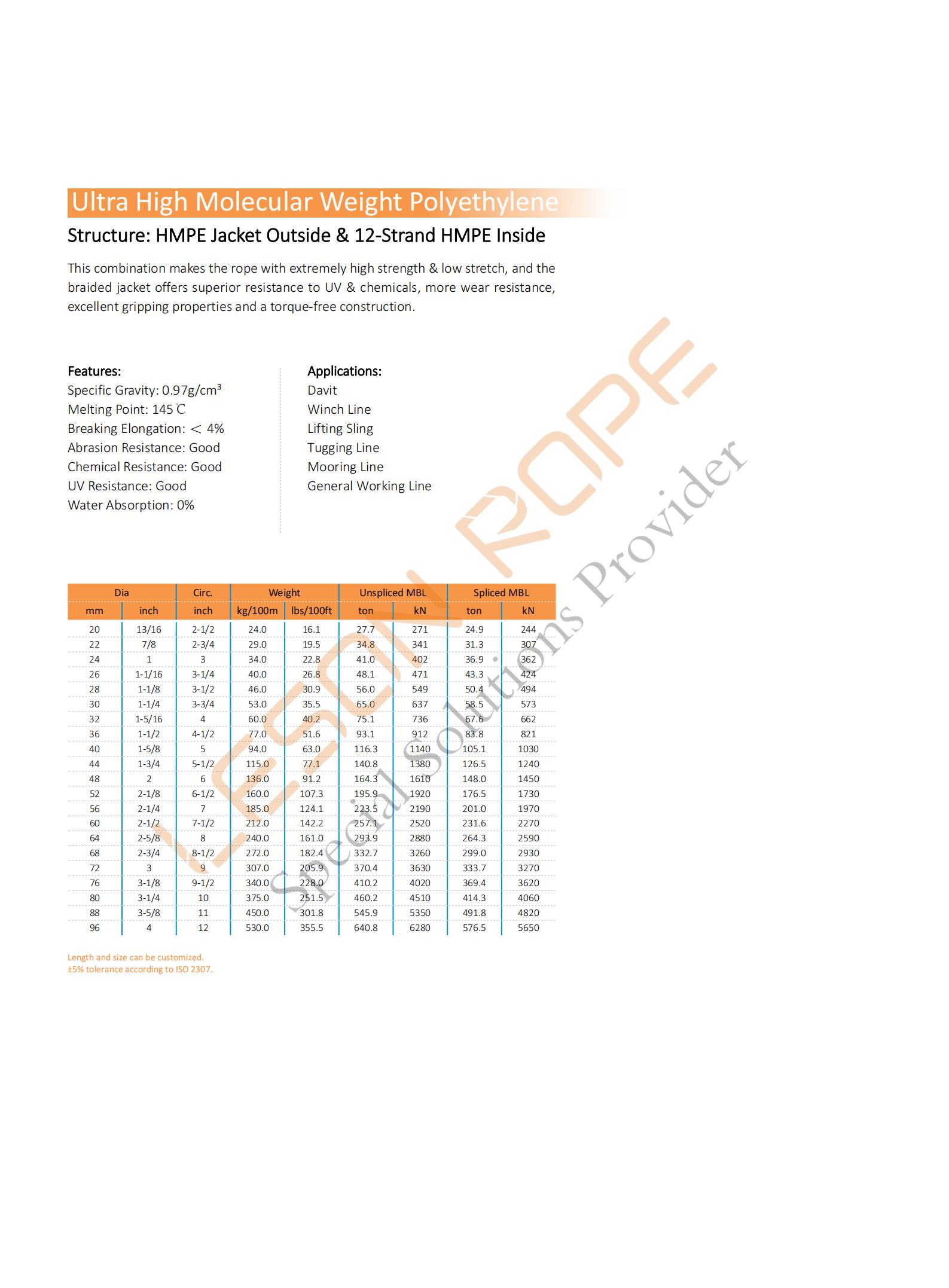 LESON HMPE Jacket &12-Strand HMPE inside rope