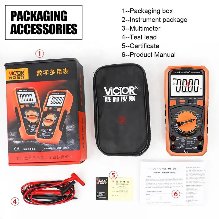 VICTOR 9801A+ 9804A+9806+ 9807A+ 9808+ 980+ Digital Multimeter,15 ...