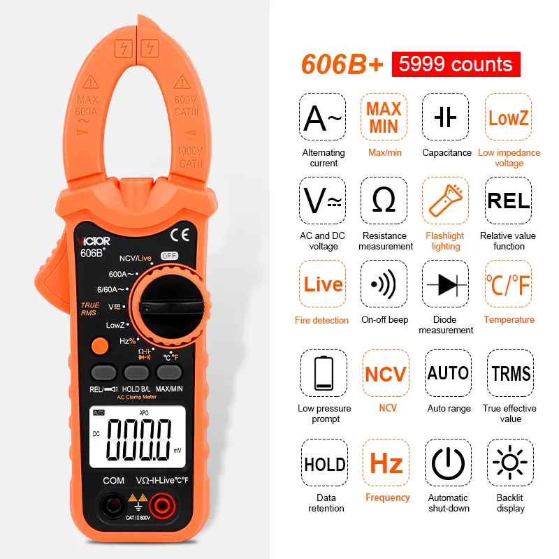 VICTOR 606+ 606A+ 606B+ 606C+ Digital Clamp Meters ,measuring DCV, ACV, DCA and ACA, Resistance ...