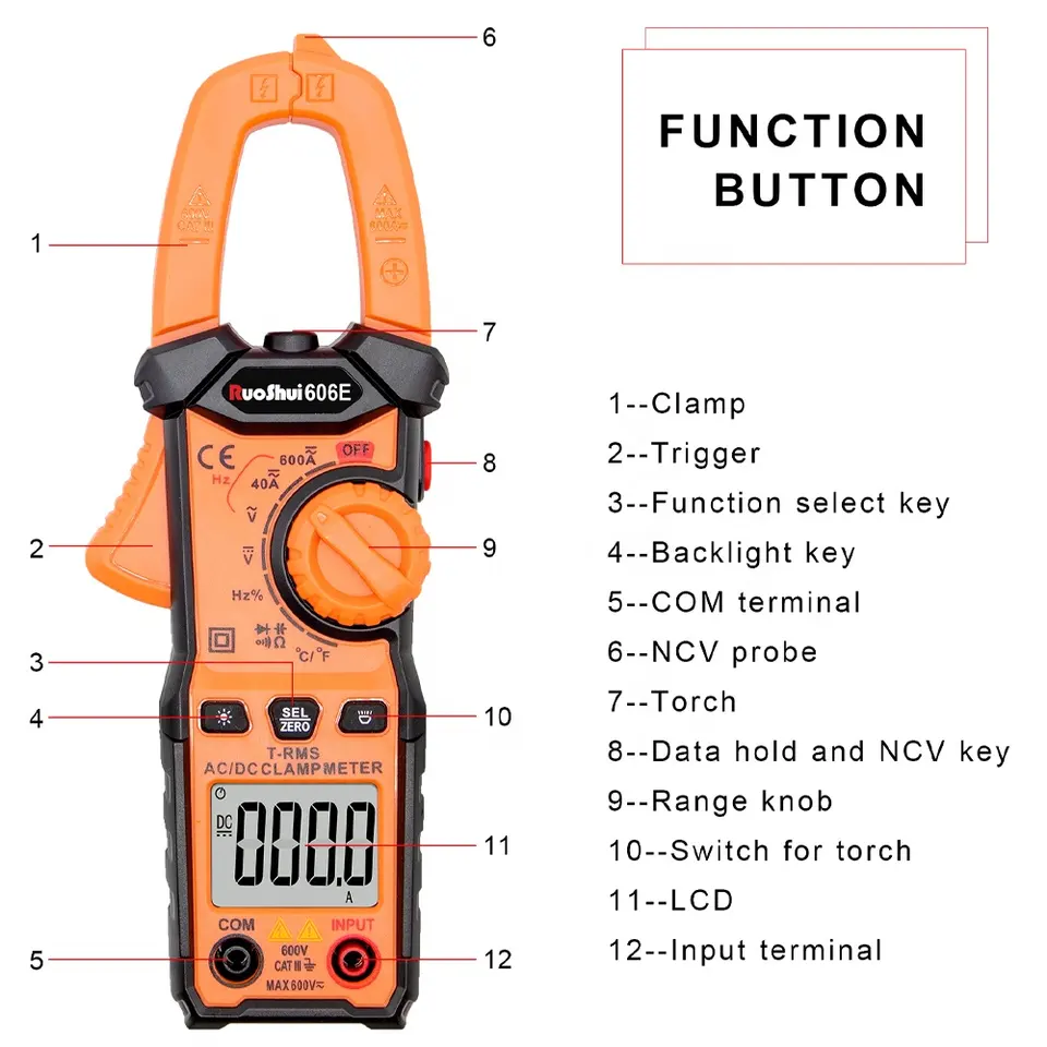 VICTOR 606D 606E Digital Clamp Meter,measuring DCV, ACV，ACA,DCA，Resistance, Capacitance ，Diode ...
