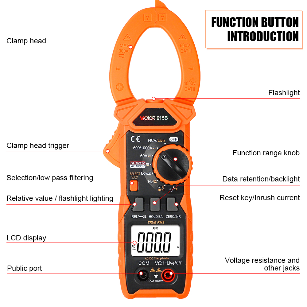 VICTOR 615B Digital Clamp Meter, measure AC/DC voltage, Low-V(AC),AC/DC ...