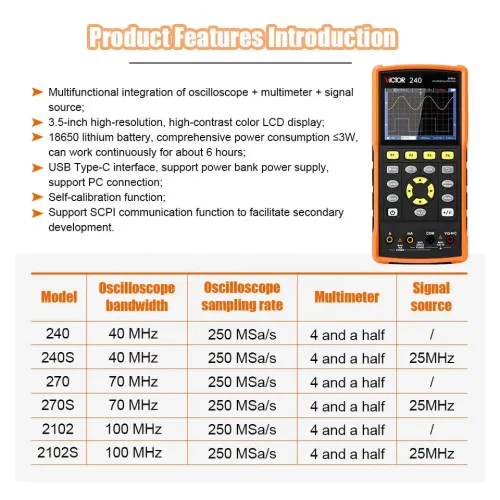 VICTOR 240 240S 270 270S 2102 2102S Handheld Oscilloscope Multimeter ...