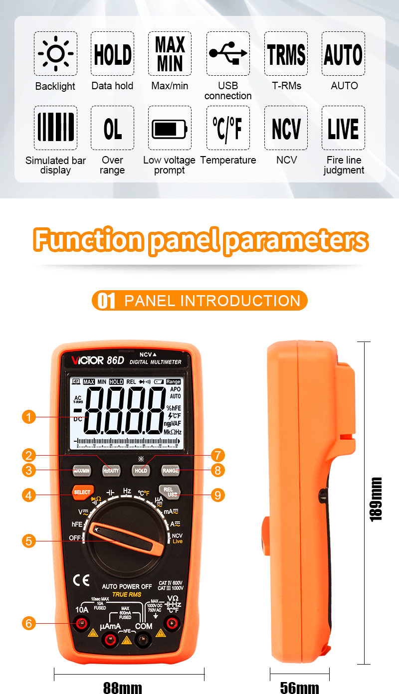 VICTOR 86B 86C 86D 86E Digital Multimeter , Tester With NCV LIVE ...