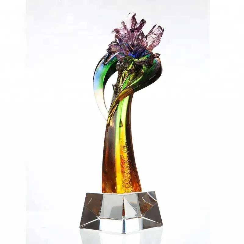 crystal trophy awards badminton for sports event Elegant flower pate de ...