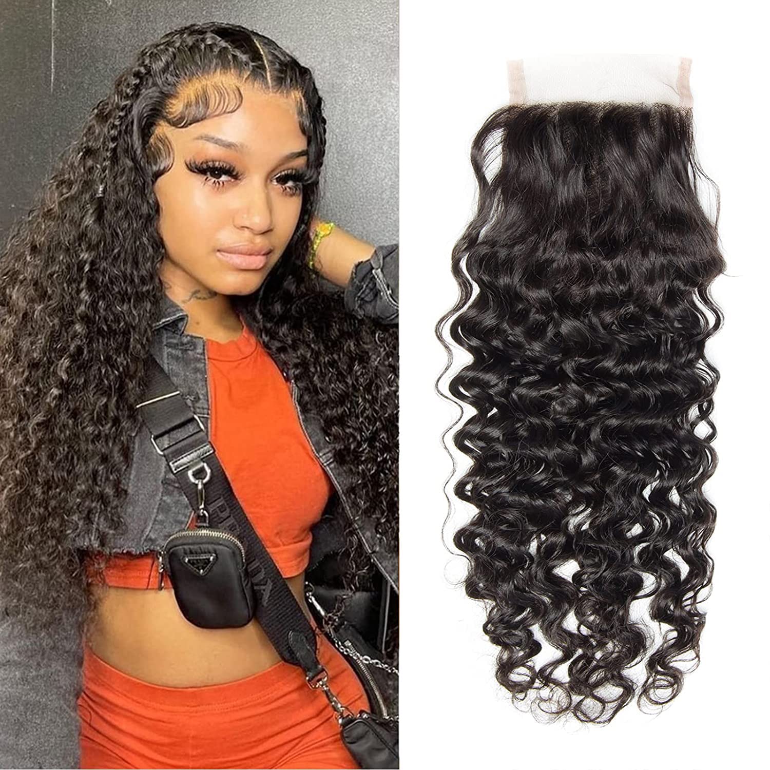 Dima Brazilian 4x4 Water Wave Transparent Lace Closure Mink Human Hair