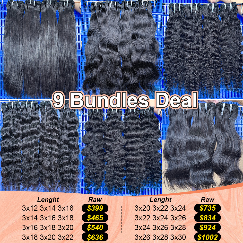 Southeast Asia Raw Hair Wholesale 9 Bundles Deal Mix Textures