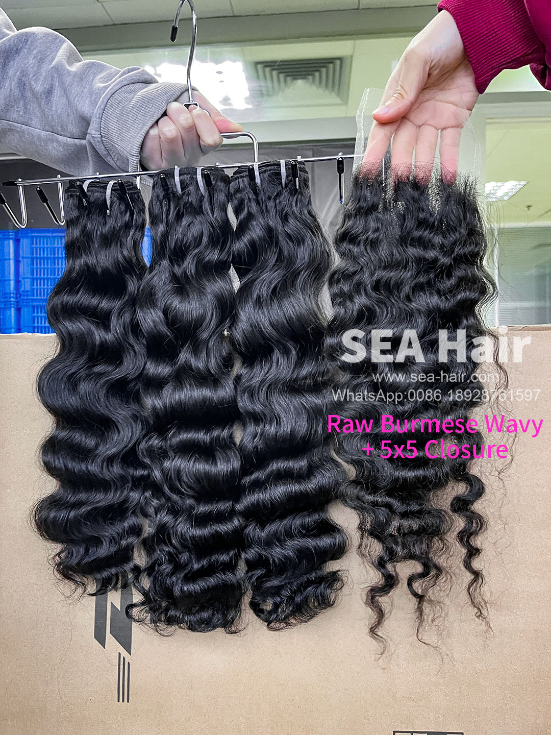 SEA Hair Burmese Curly 3 Bundles with 5x5 Transparent/HD Lace Closure