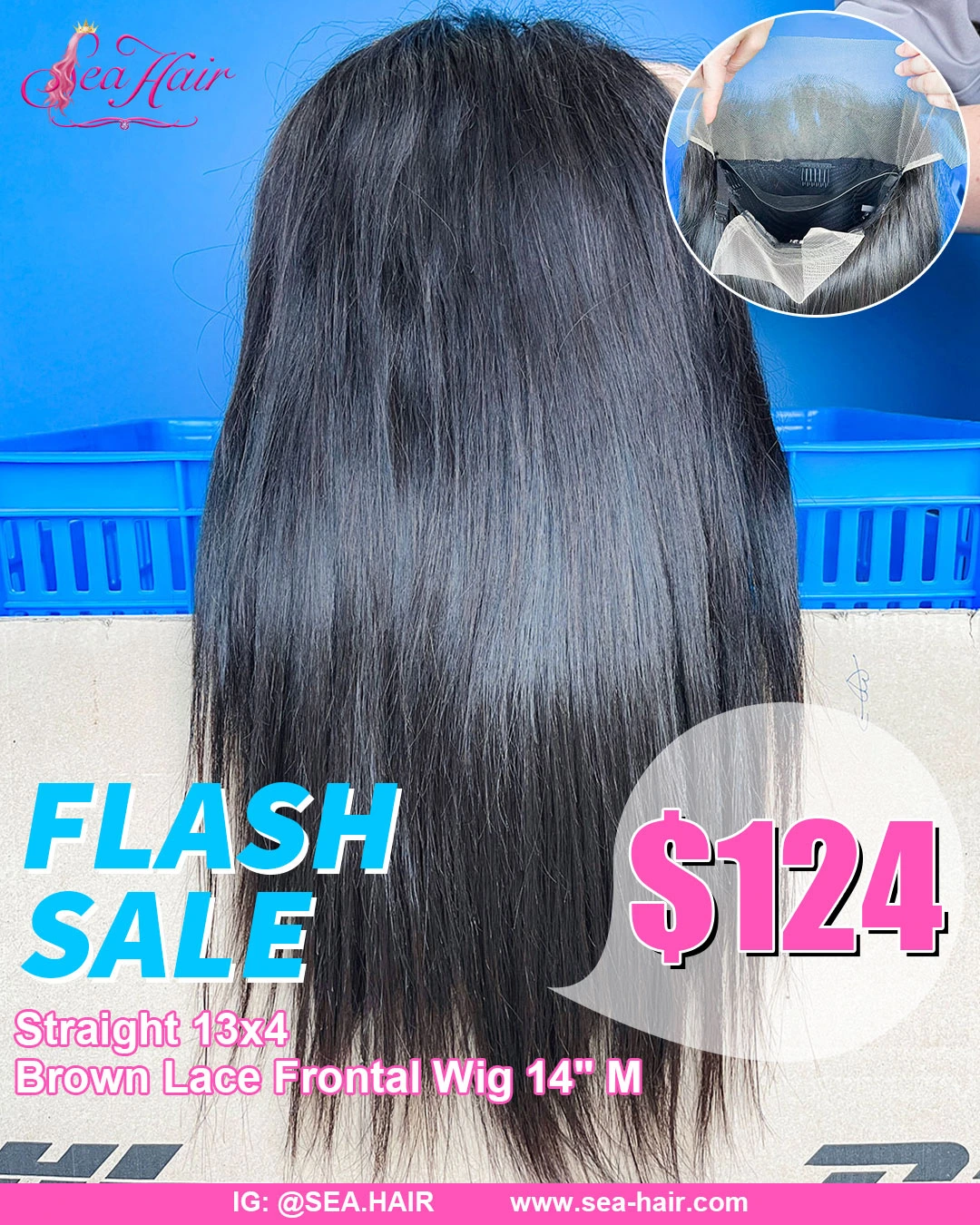 SEA Hair Straight 13x4 Brown Lace Frontal Wig 14 Inches 50% OFF