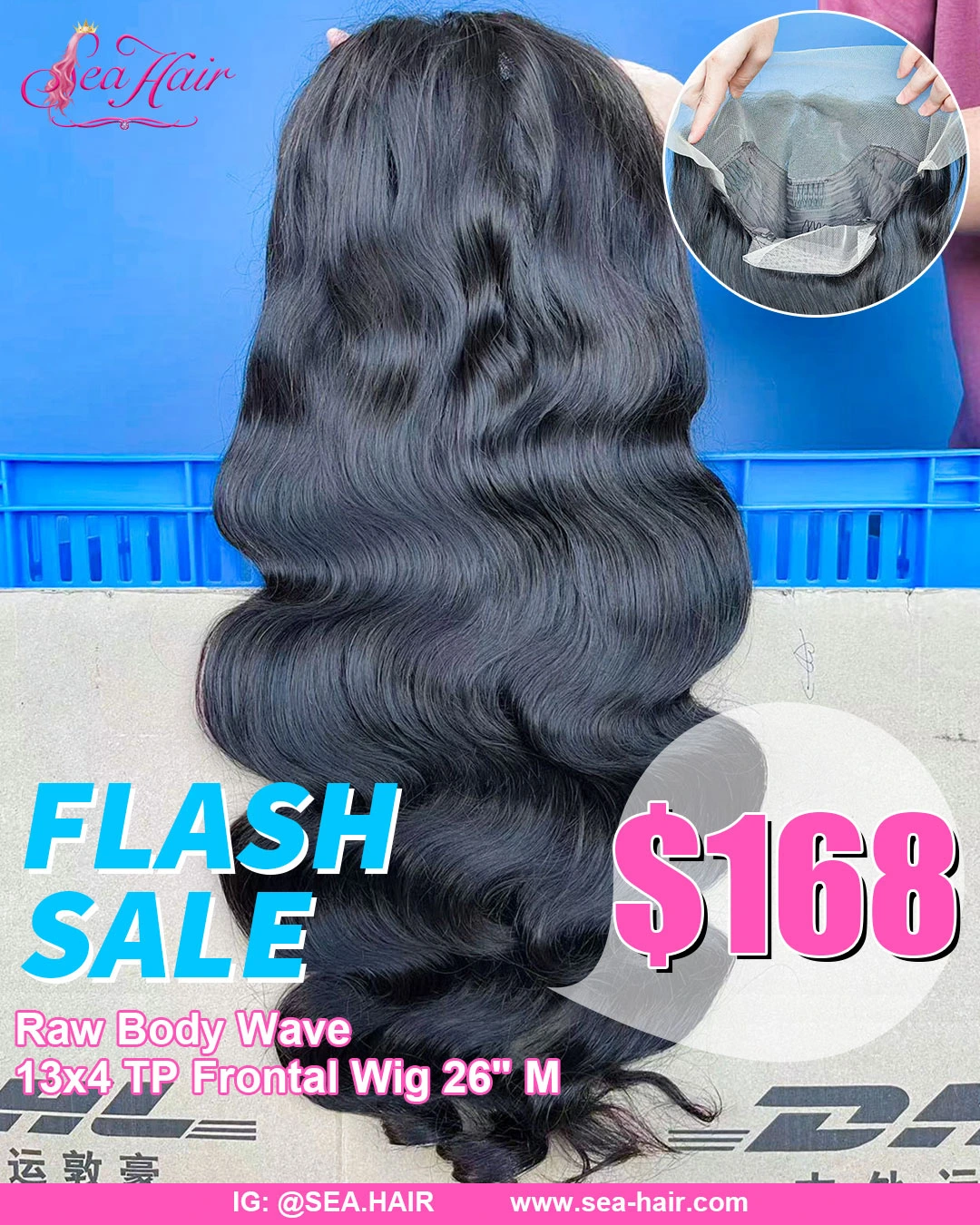 Sea Hair Raw Body Wave 13x4 Transparent Lace Closure Wig 26 Inches 50% OFF