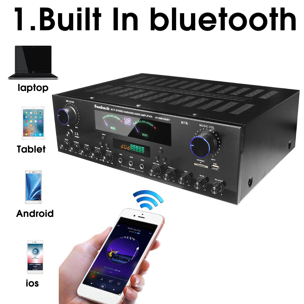 Big power 3000W Remote Control Bluetooth 7 Channel Audio Power ...
